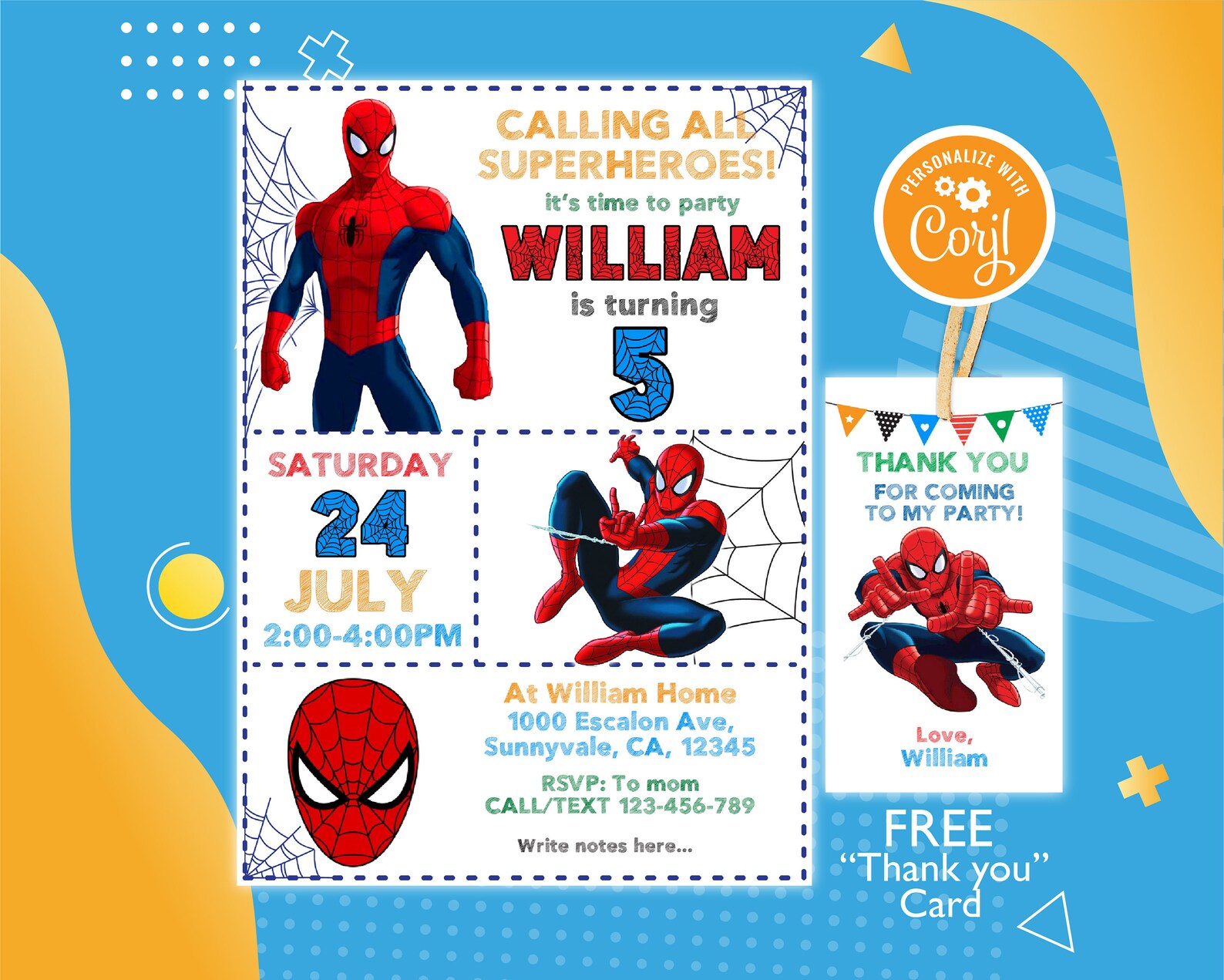 Editable Spider Man Birthday Invitation FREE Thank You Tag - Etsy