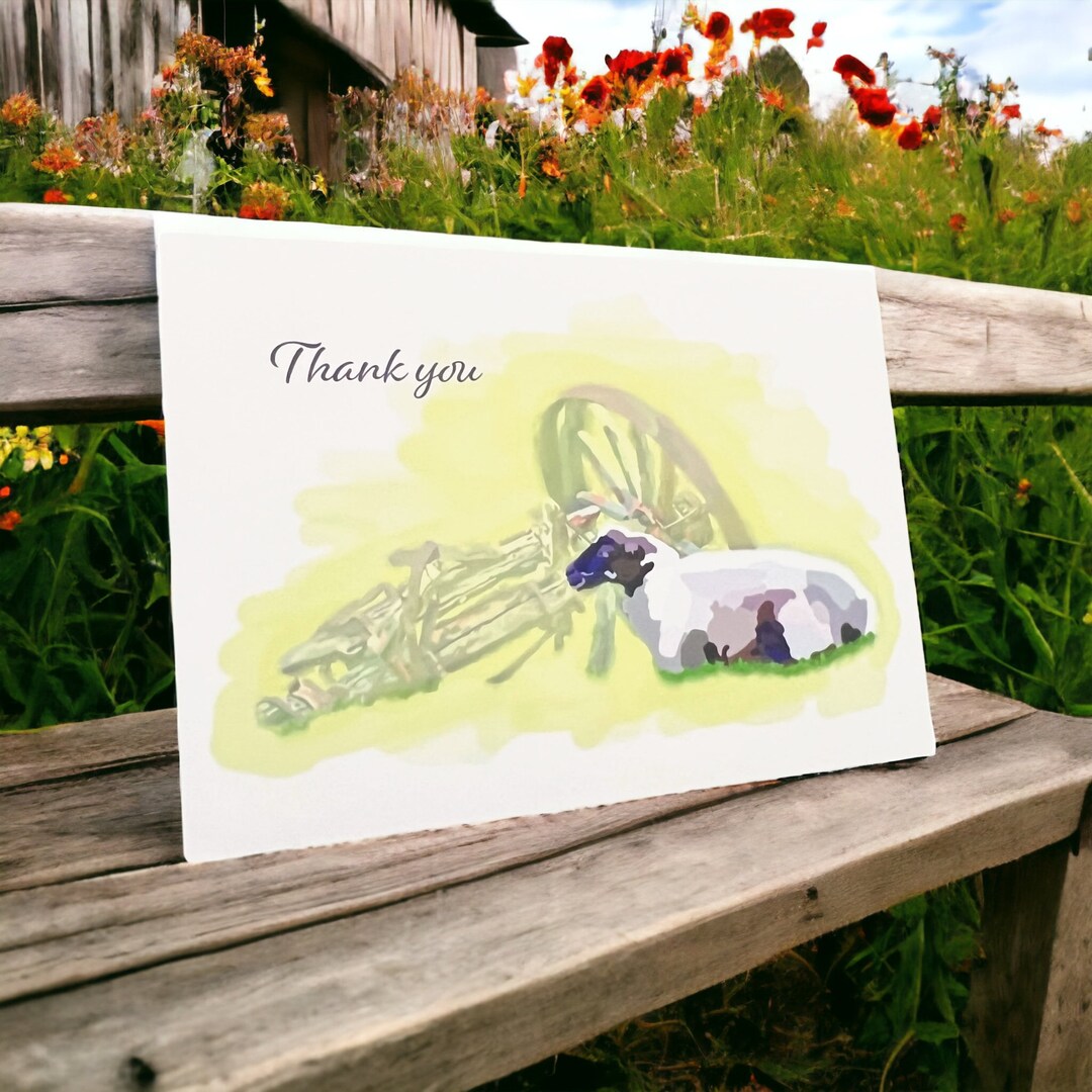 Ewe, Thank You Card, Animal, Blank Card, Farm, Rustic, Sheep, Set of 10 ...