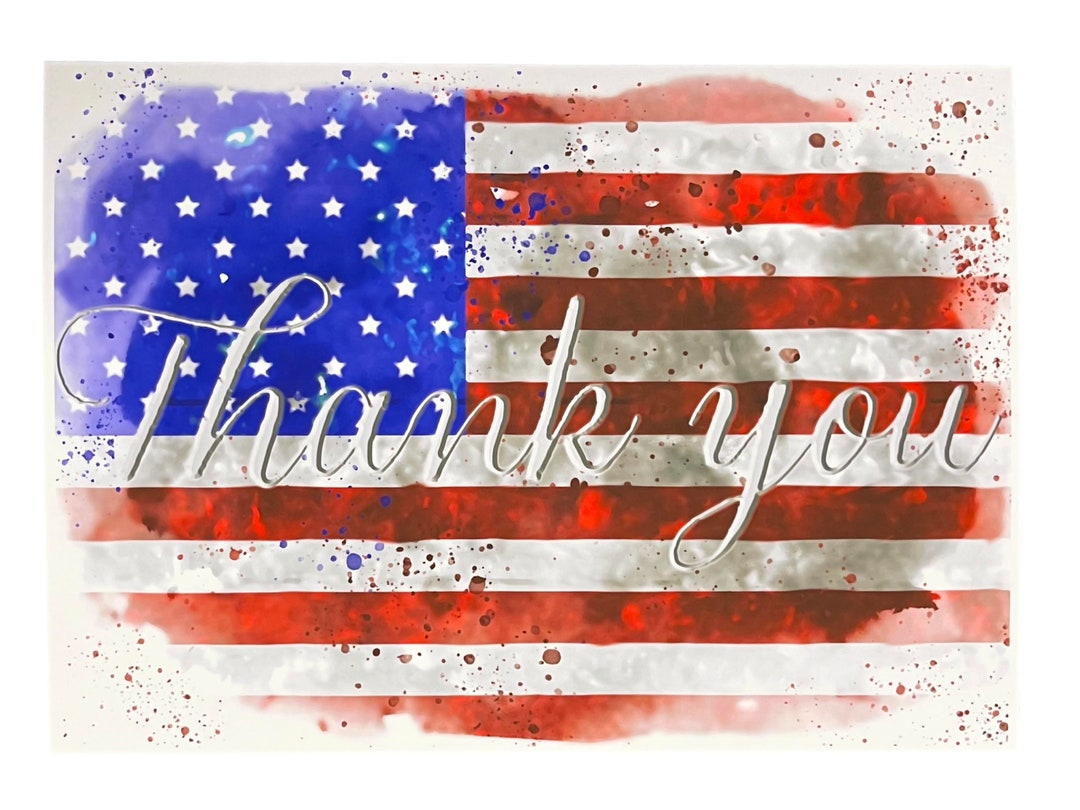 American Flag, Thank You Card, Original Art, Stars and Stripes, Red ...