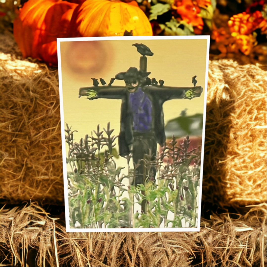 Scarecrow Halloween Card Crows Corn Stalks Unique - Etsy