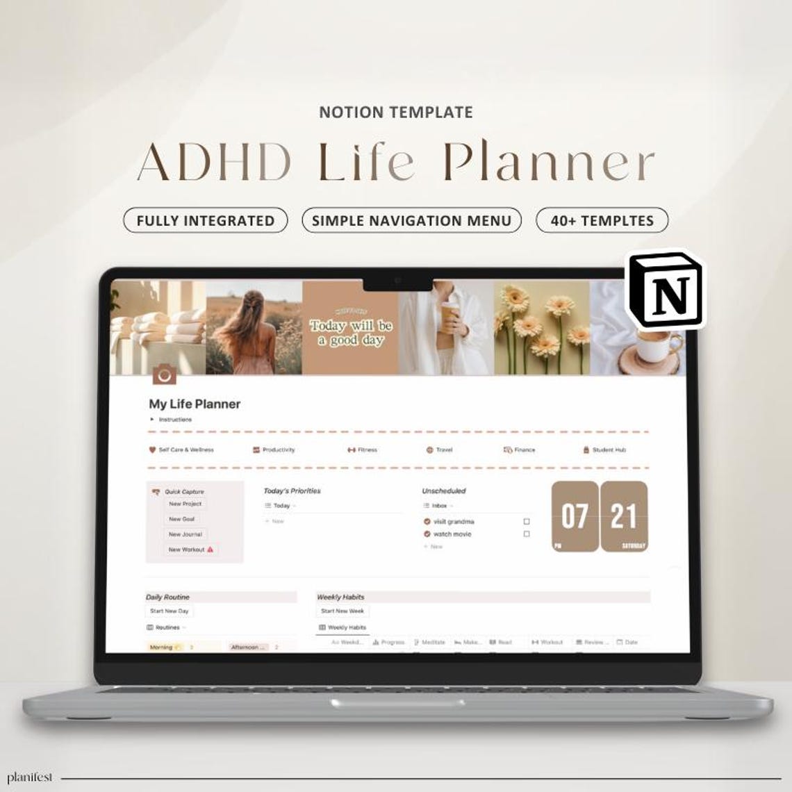 Notion Template ADHD Planner Notion Dashboard ADHD Digital Planner ...