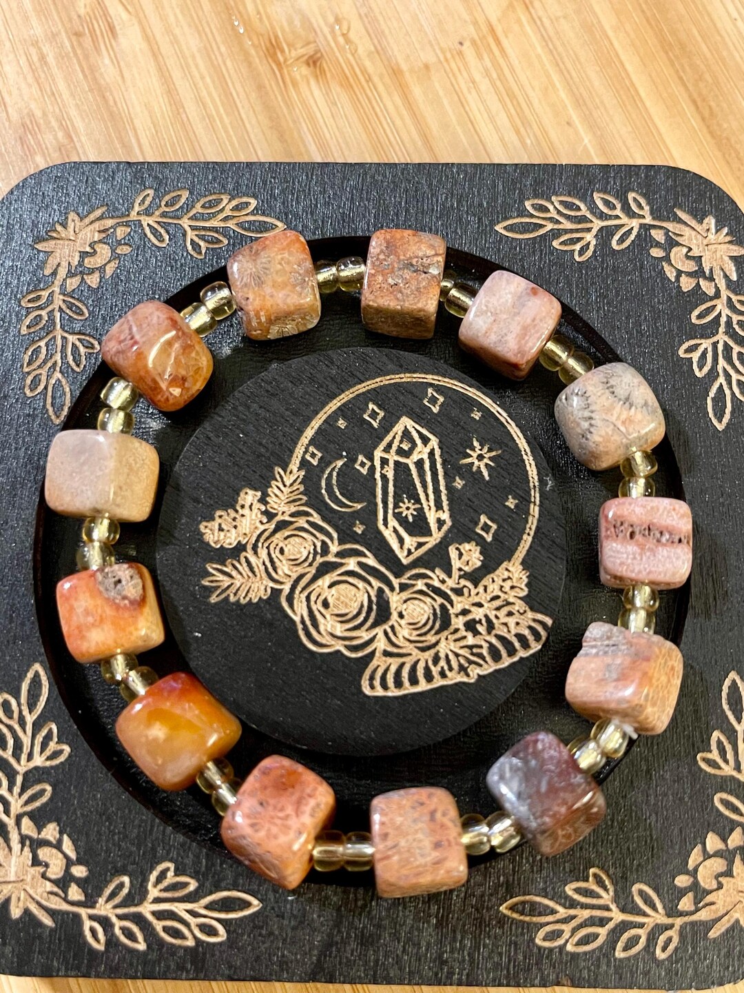 Coral Jade Cube Bead Bracelet – Natural Red Jade Stretch Bracelet for ...