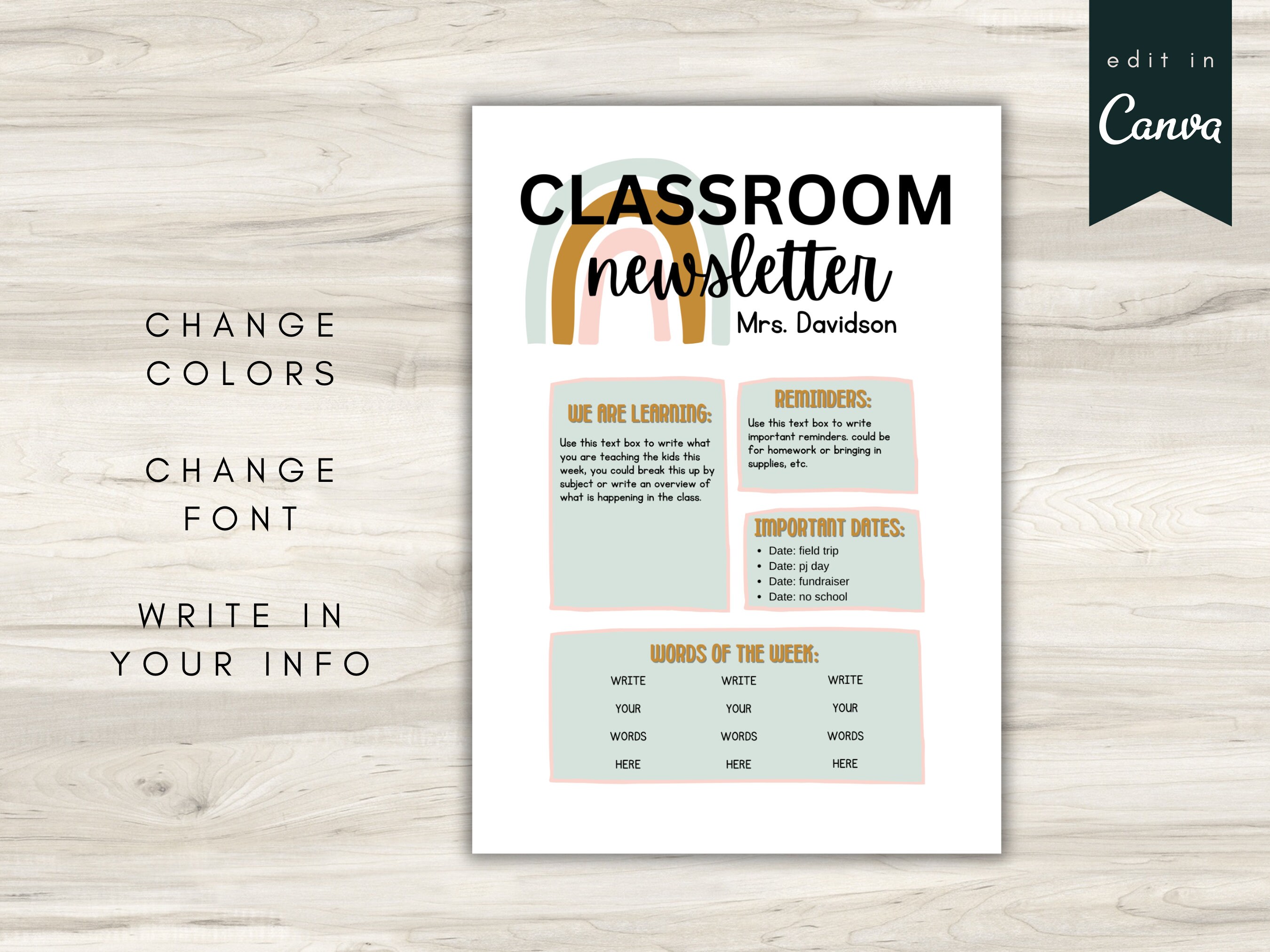 Teacher Newsletter, Back to School Flyer, Classroom Newsletter, Boho ...