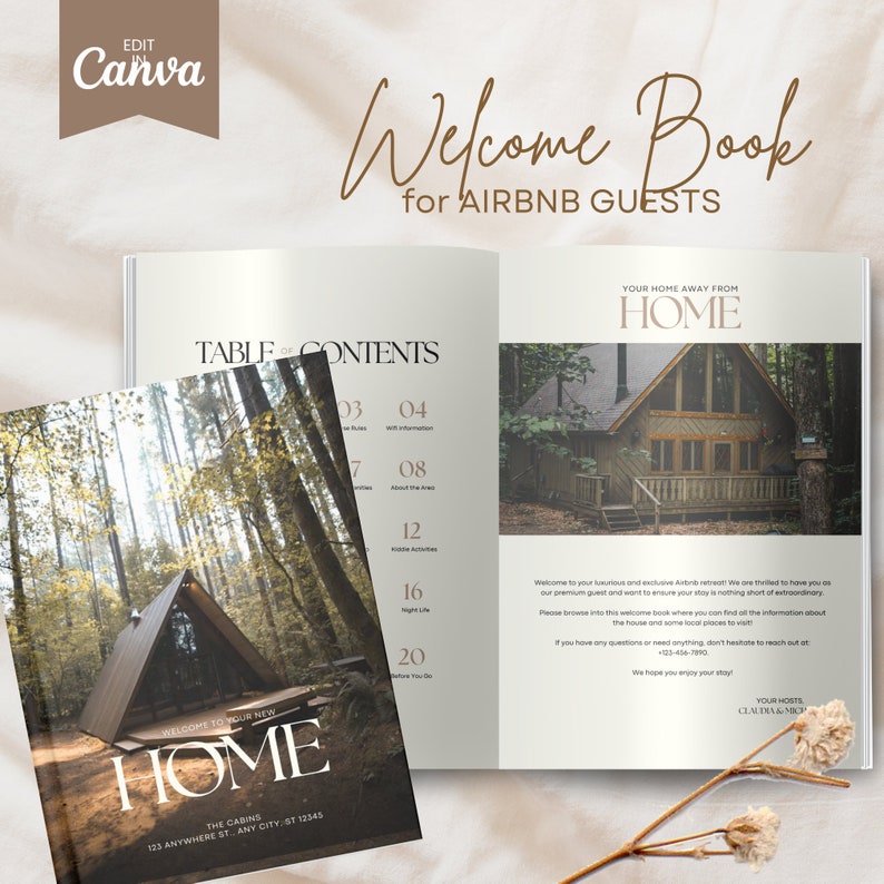 Airbnb Welcome Book Template, Mountain Cabin Guest Guidebook, Short ...