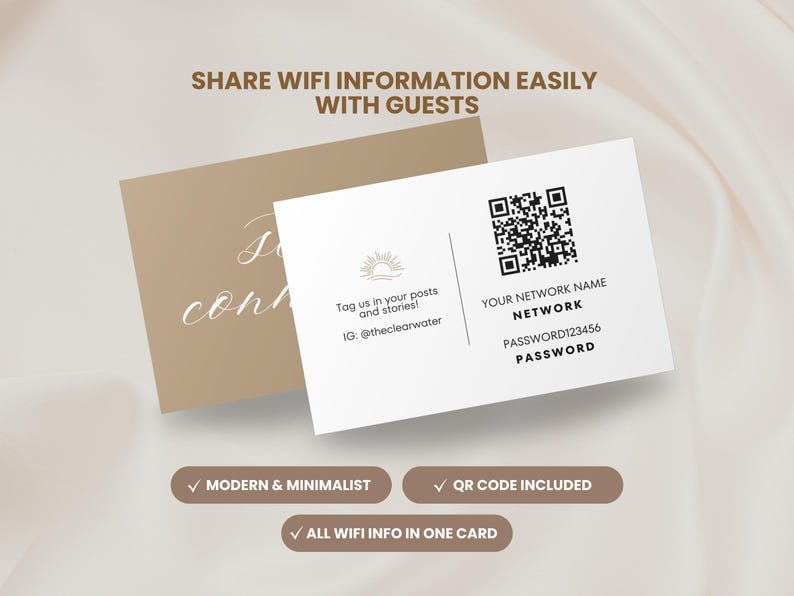 Wifi QR Code Card Template Editable Airbnb Wifi Card Minimalist Wifi ...