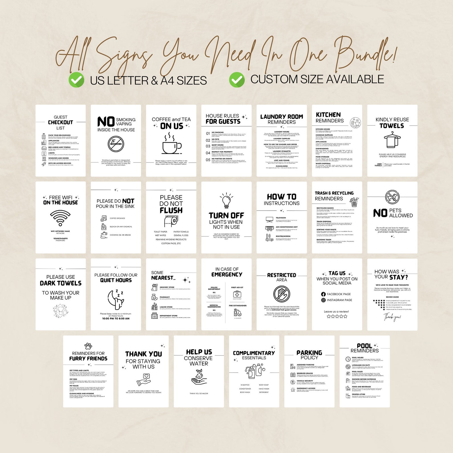 Airbnb Signs Bundle Modern Airbnb Sign Wall Decor Template VRBO Sign ...