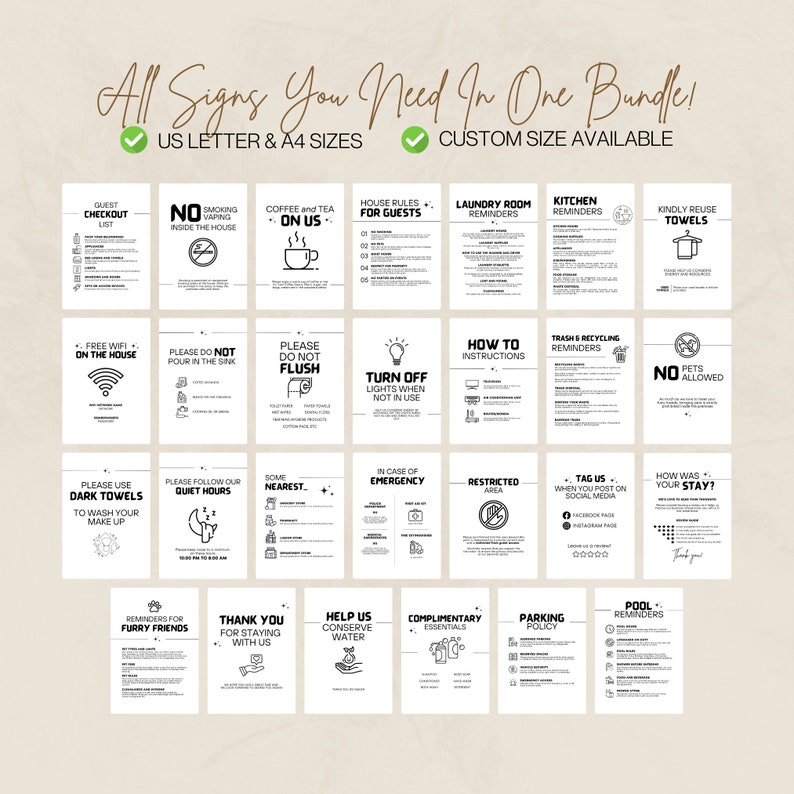 Airbnb Signs Bundle Modern Airbnb Sign Wall Decor Template VRBO Sign ...