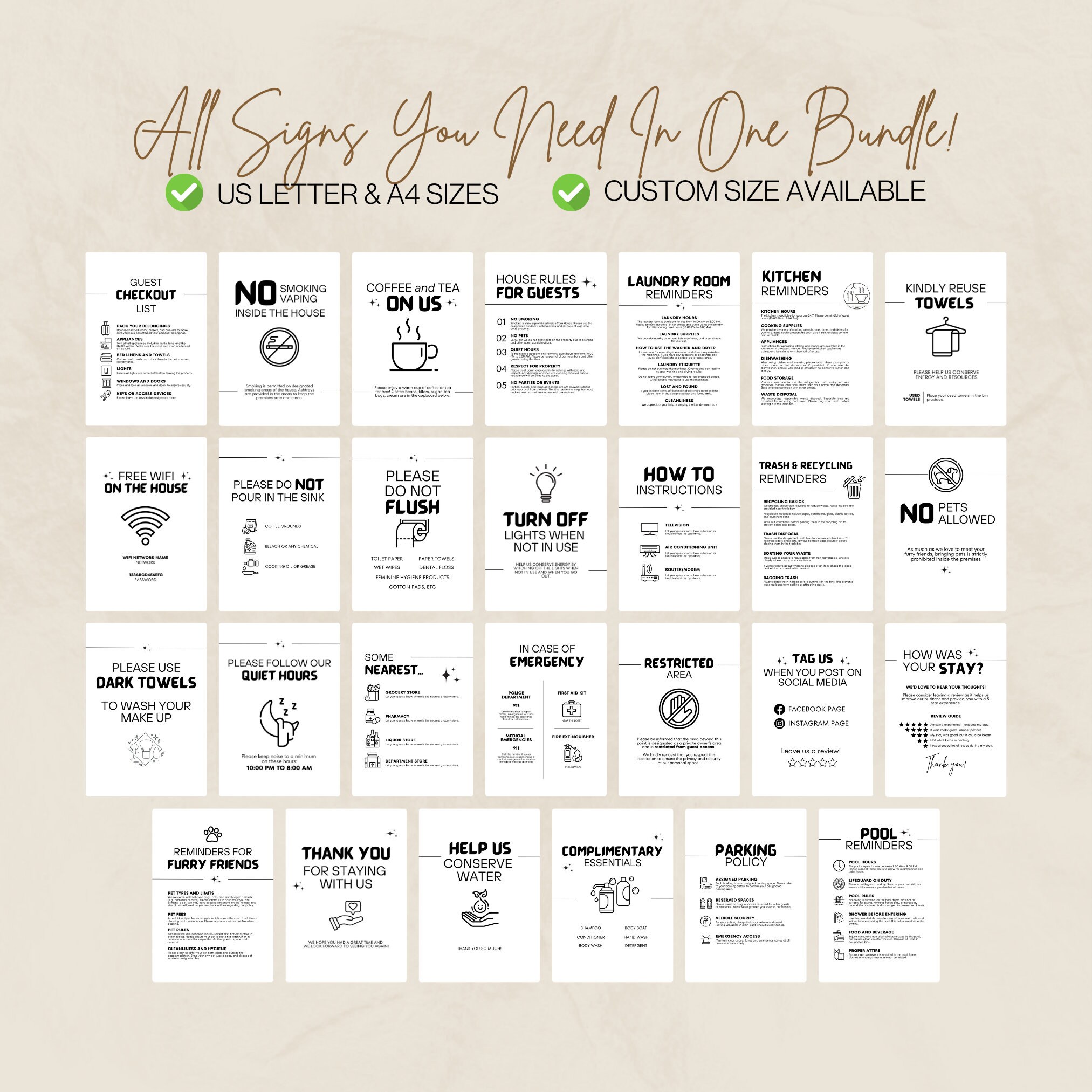 Airbnb Signs Bundle Modern Airbnb Sign Wall Decor Template VRBO Sign ...