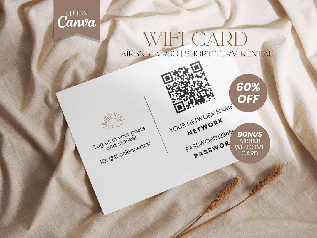 Wifi QR Code Card Template Editable Airbnb Wifi Card Minimalist Wifi ...