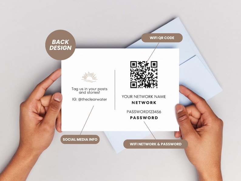 Wifi QR Code Card Template Editable Airbnb Wifi Card Minimalist Wifi ...