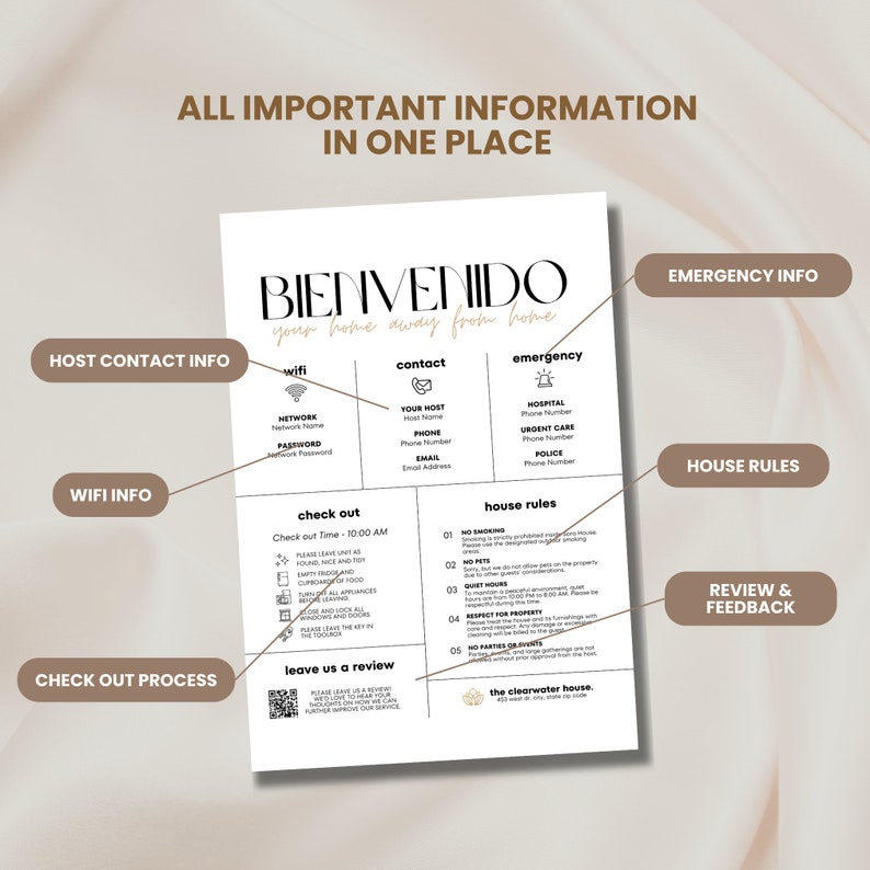 Printable Airbnb Welcome Sign Template, VRBO Guest Arrival Poster ...