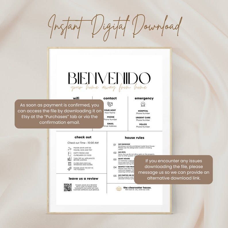 Printable Airbnb Welcome Sign Template, VRBO Guest Arrival Poster ...