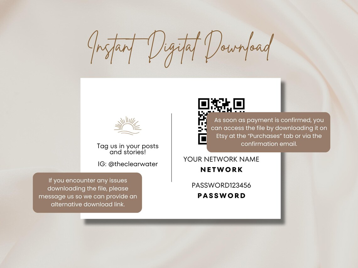 Wifi QR Code Card Template Editable Airbnb Wifi Card Minimalist Wifi ...