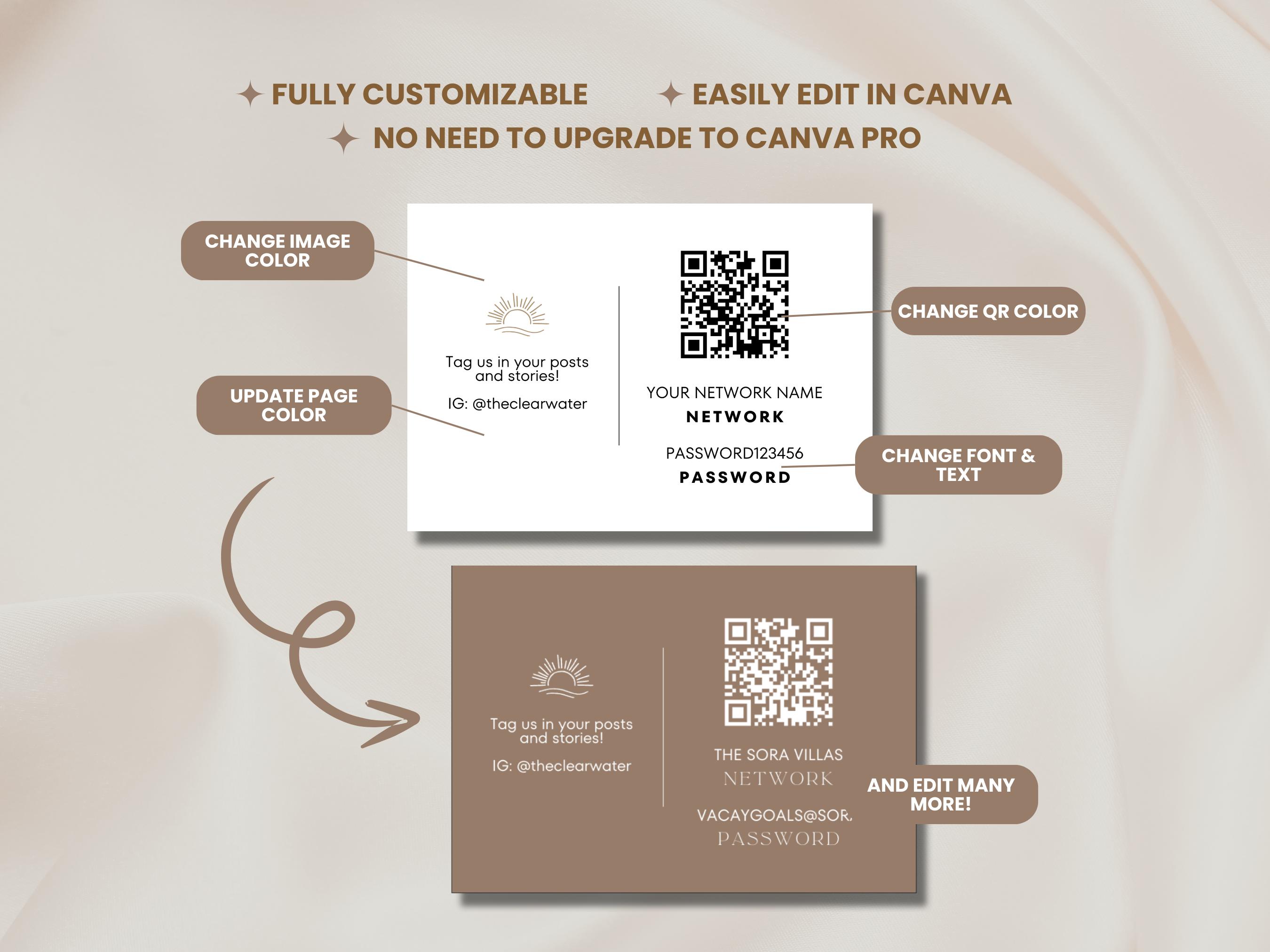 Wifi QR Code Card Template Editable Airbnb Wifi Card Minimalist Wifi ...