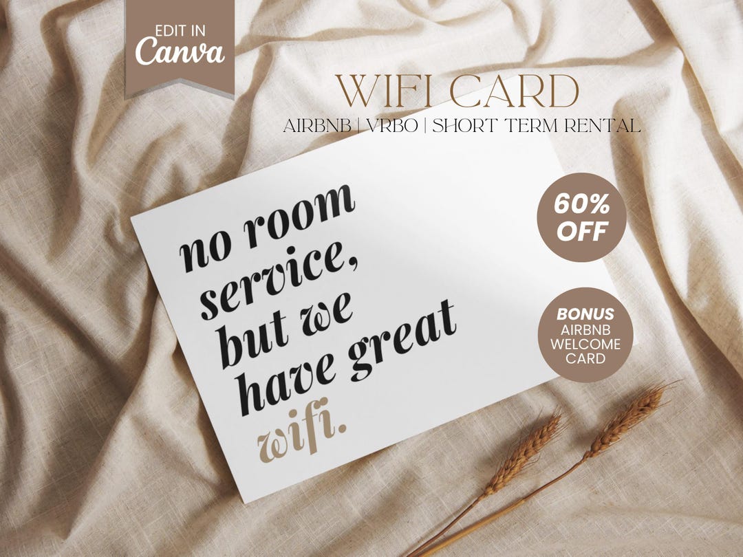 Airbnb Wifi Card Template Editable Airbnb Wifi Sign VRBO Wifi Password ...