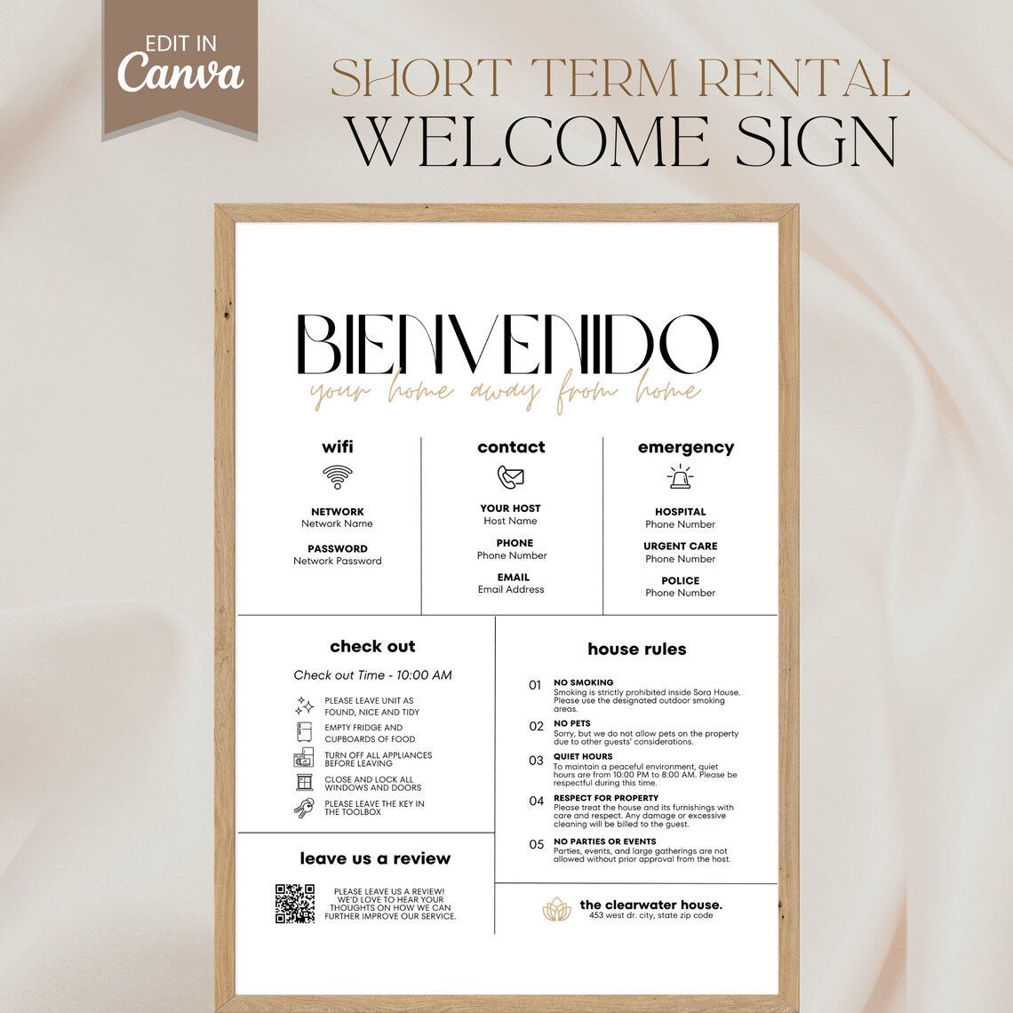 Printable Airbnb Welcome Sign Template, VRBO Guest Arrival Poster ...