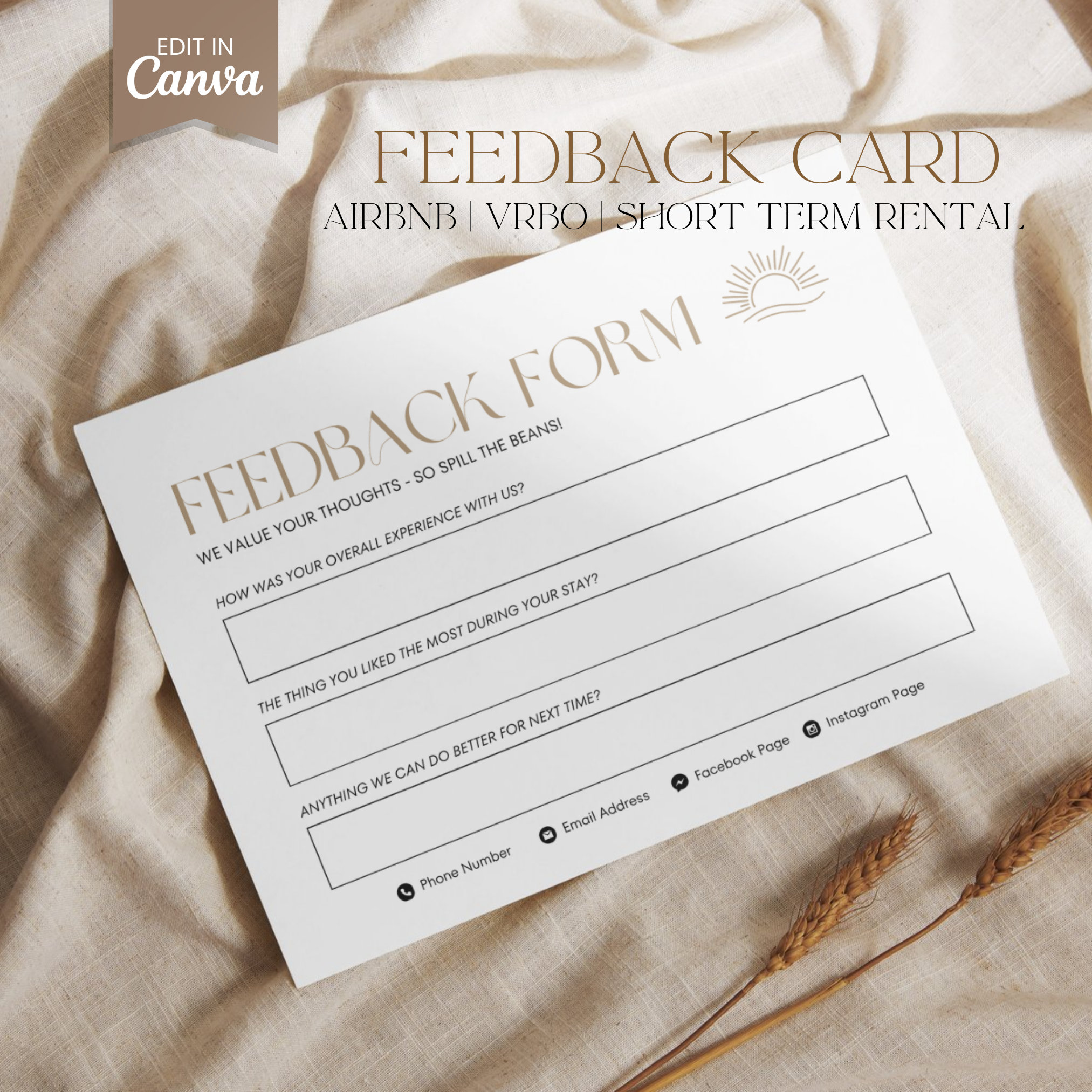 Feedback Card Template for Airbnb Host Comment Card VRBO Guest Feedback ...