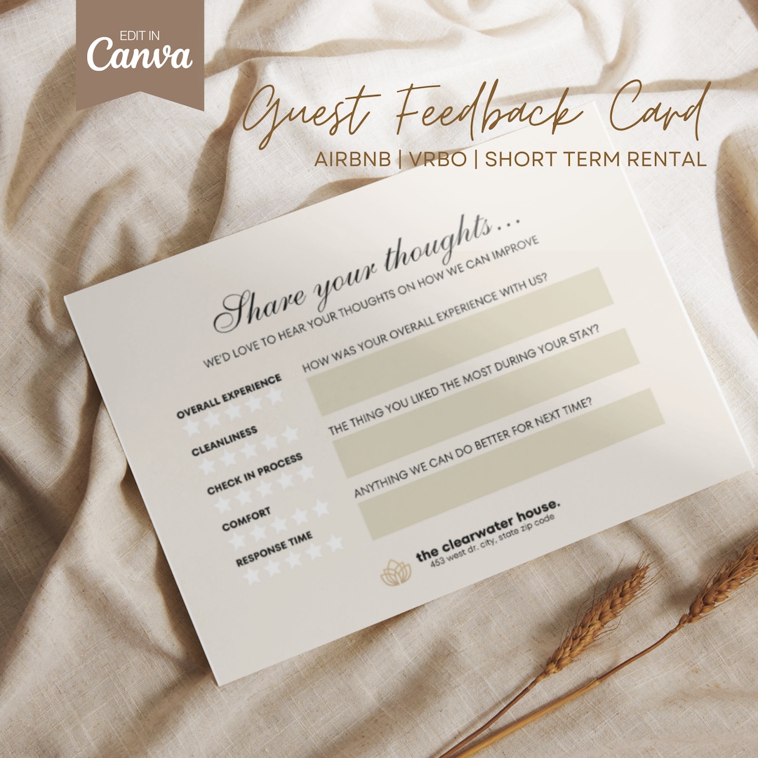 Airbnb Feedback Card, Guest Comment Card, Feedback Form for Short Term ...