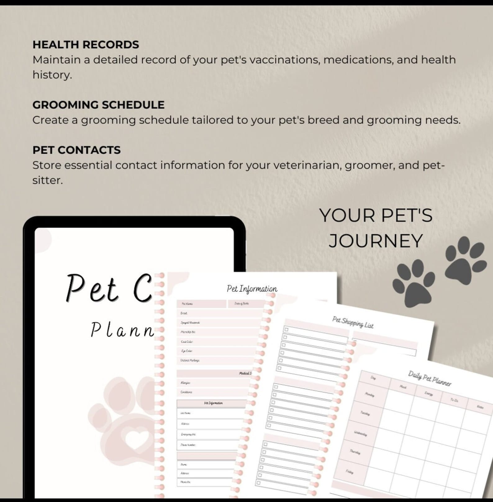 Editable Printable Pet Care Planner | Printable Care Checklist | Pet ...