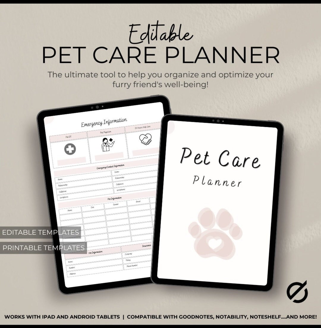 Editable Printable Pet Care Planner | Printable Care Checklist | Pet ...