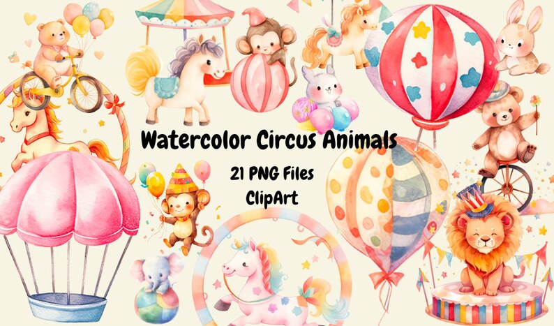 Cute Circus Animal Watercolor Clipart Kids , Animals Illustration ...