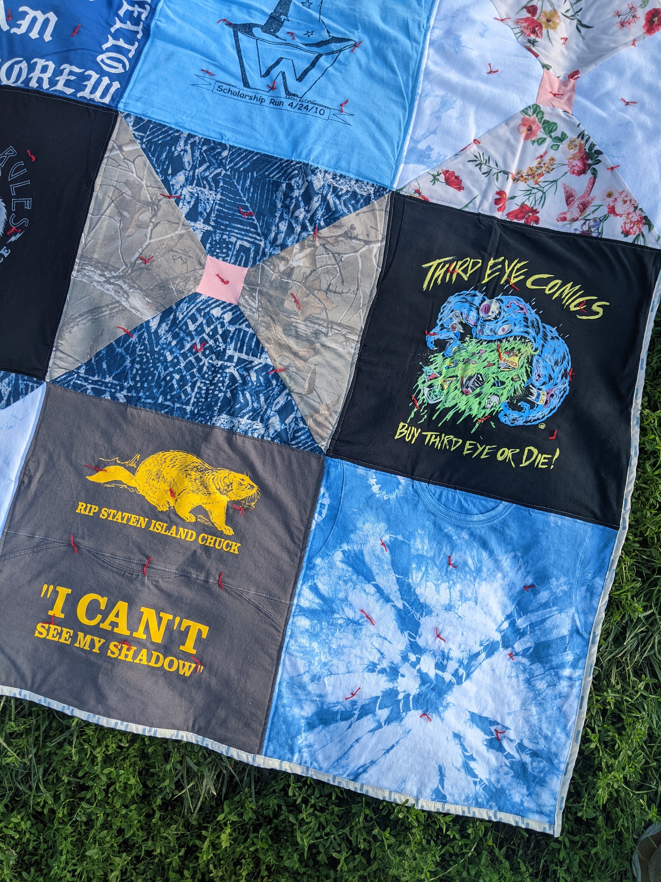 Unique T-shirt Patchwork Quilt - Queen Size - Handmade Upcycled Punk ...