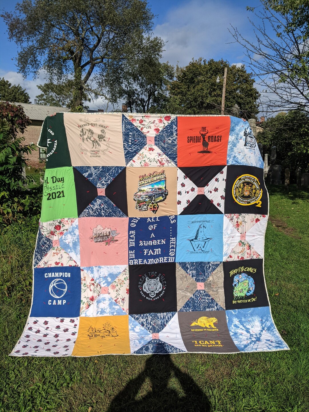 Unique T-shirt Patchwork Quilt - Queen Size - Handmade Upcycled Punk ...