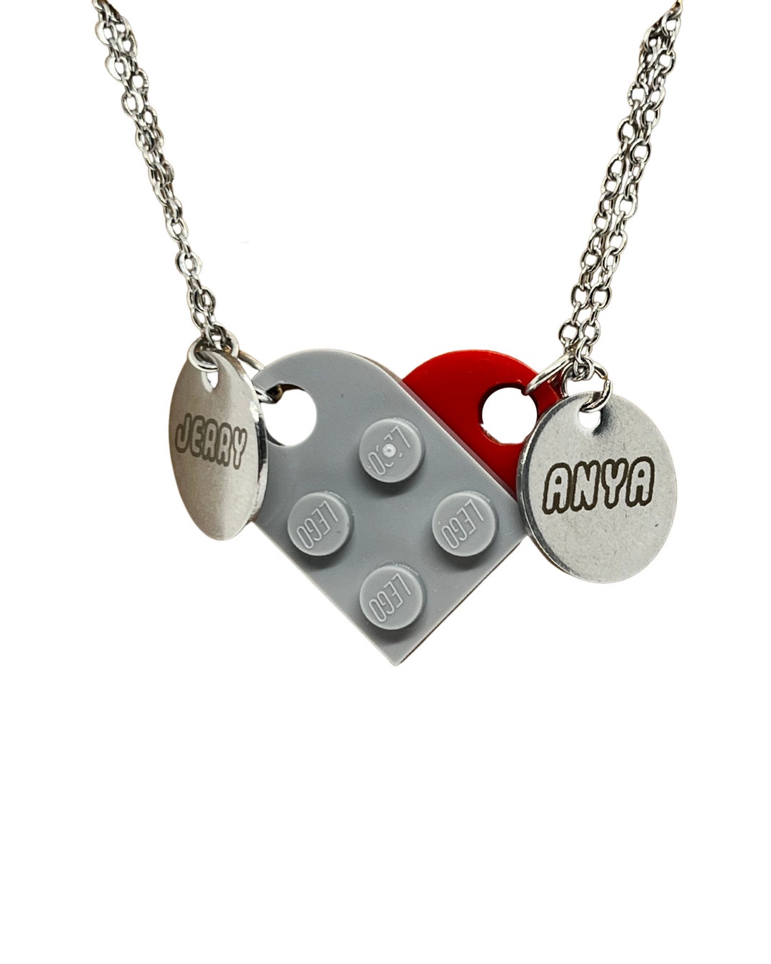 Couples Custom Engraved Pair Heart Legobricks Necklace Couples ...