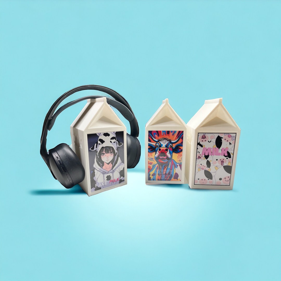 Milk Carton Headphone Stand 3D Printed Heaphones Holder Wall Mountable ...