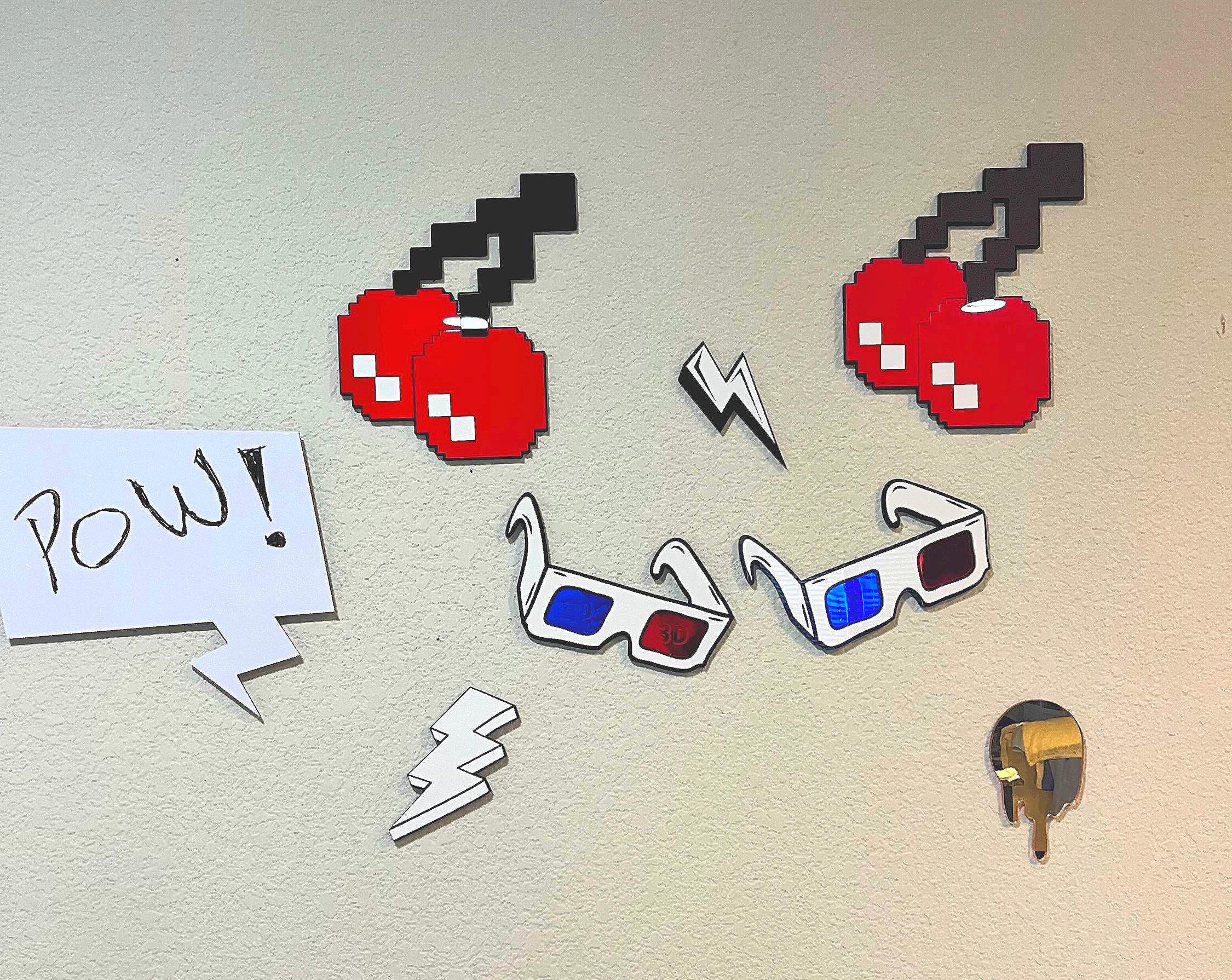 8-bit Pop Art Cherries Retro Gaming Acrylic Wall Hanging Vintage ...