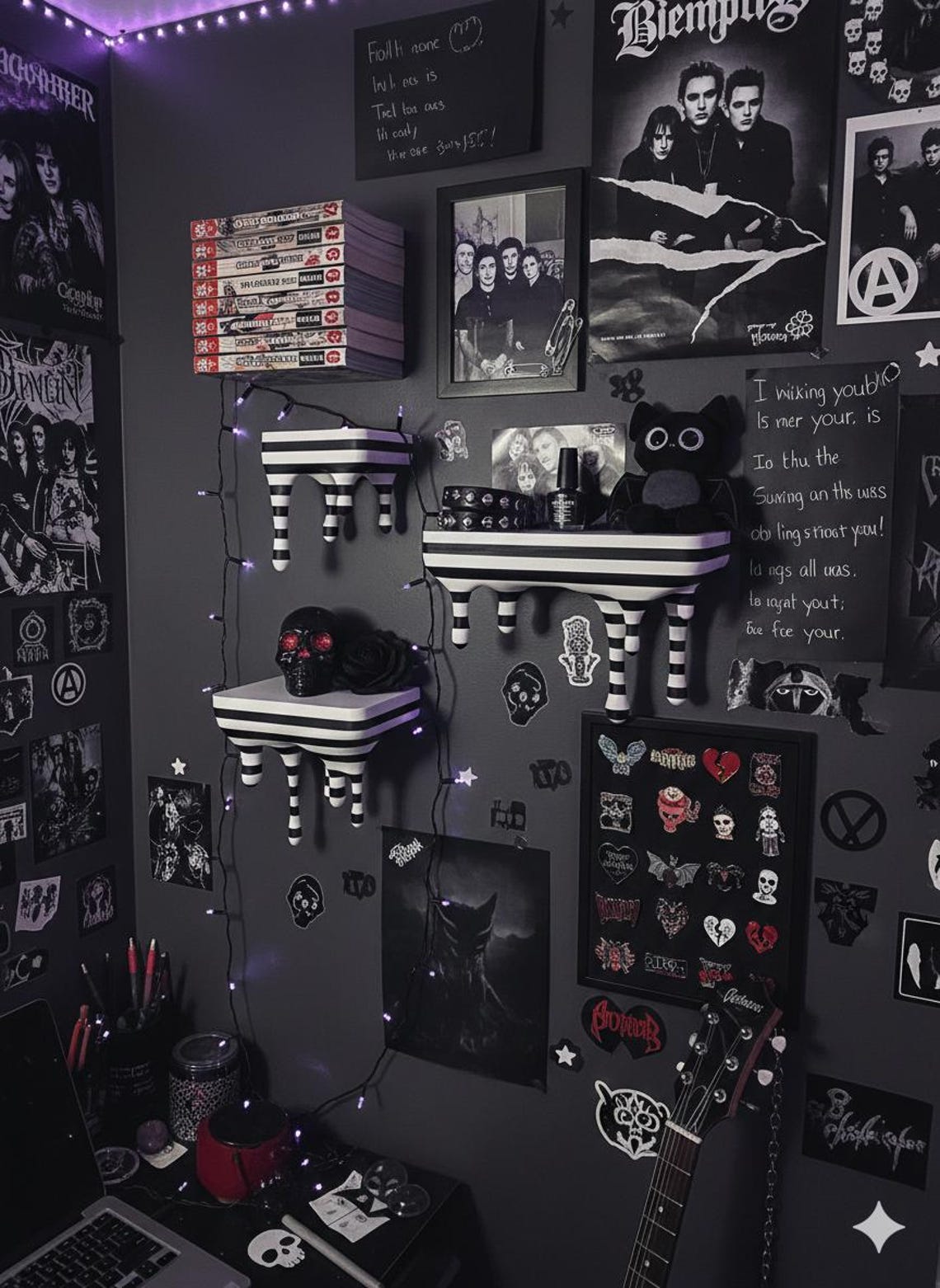 Punk Rock Emo Dripping Wall Shelf, Gothic Vibe Decor Floating Shelf ...