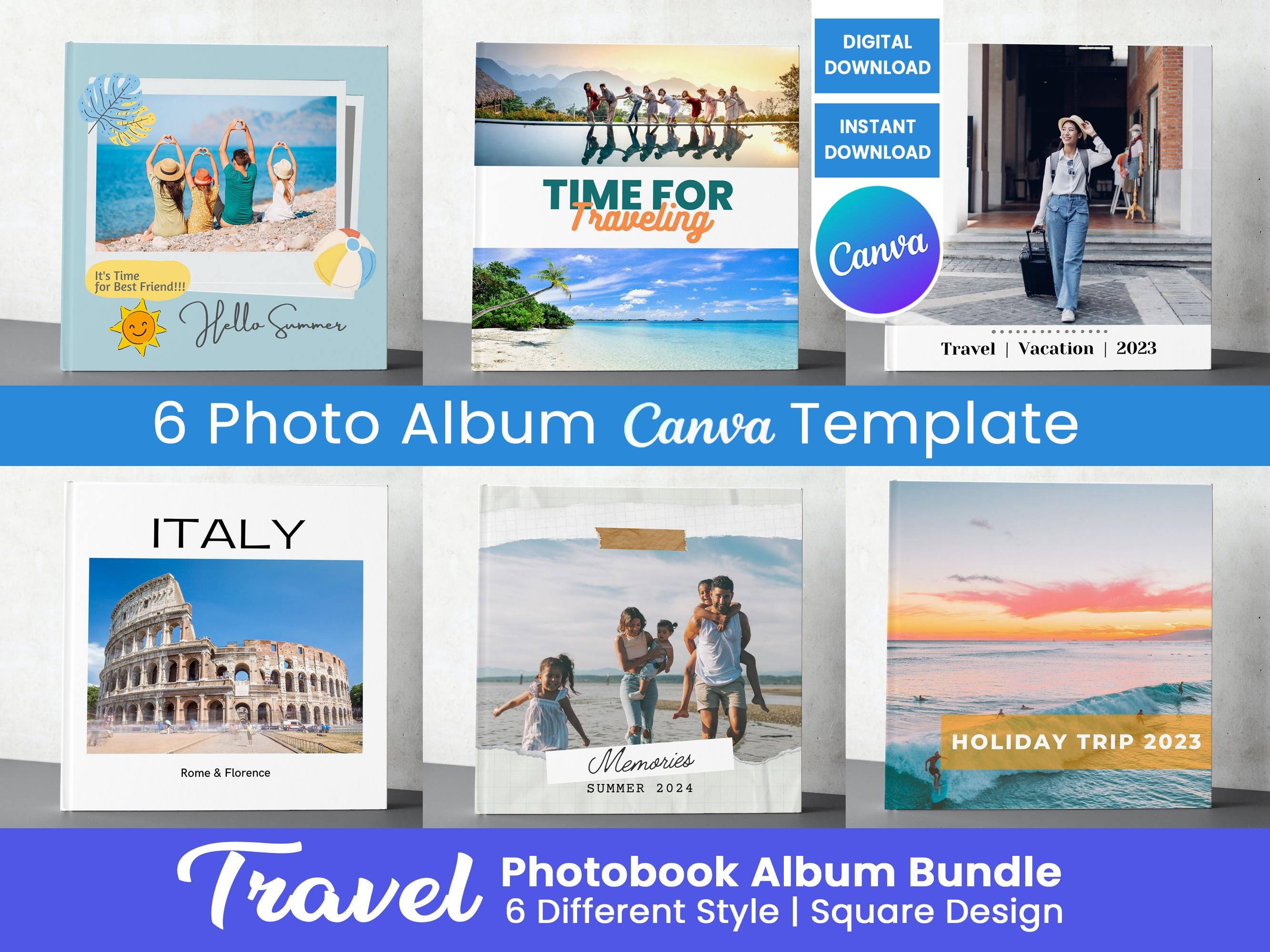 6 Travel Photo Book Template, Photo Album Template for Vacation, Canva ...