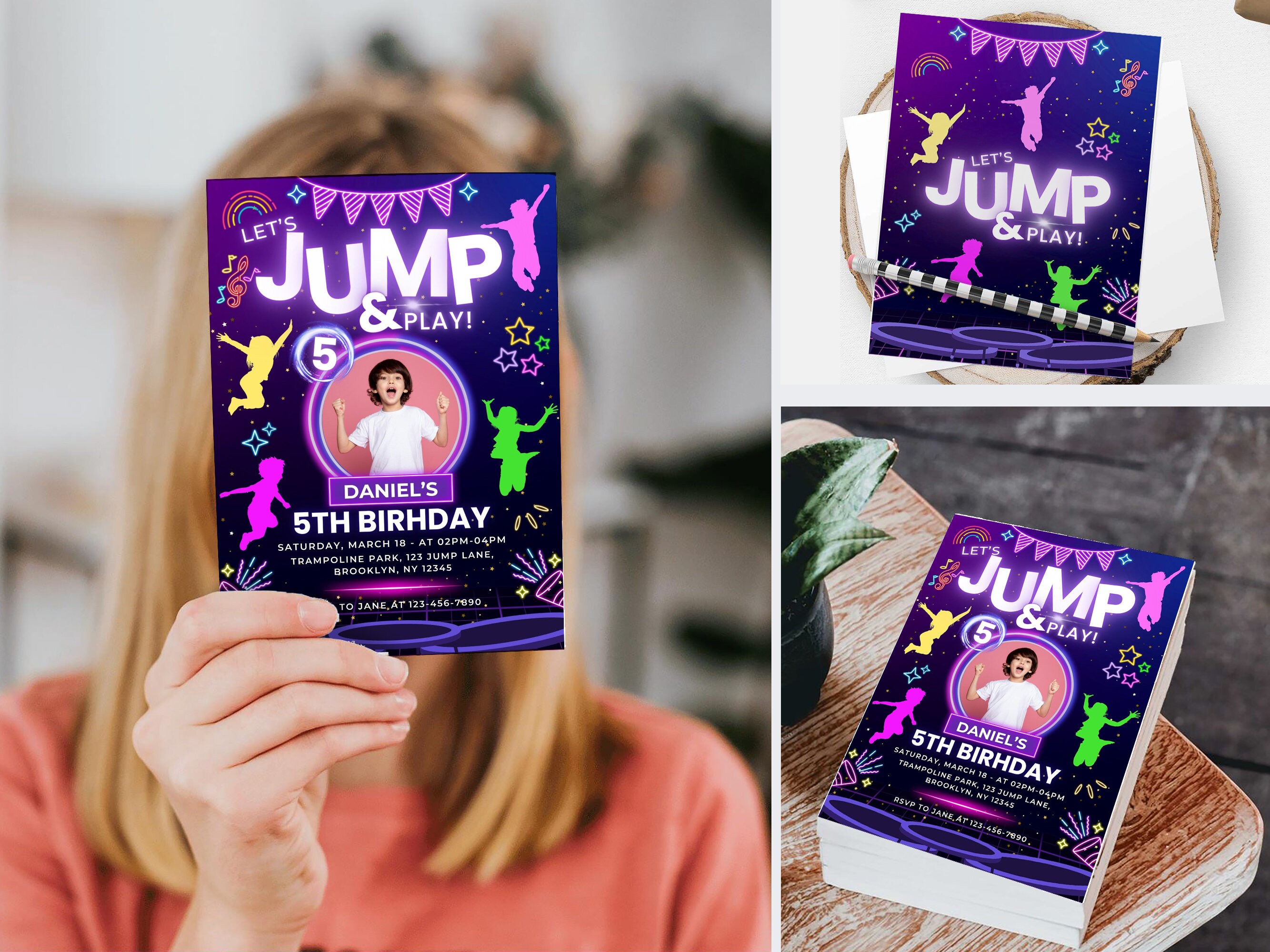 Trampoline Park Birthday Invitation With Photo, Jump Party Invitation ...