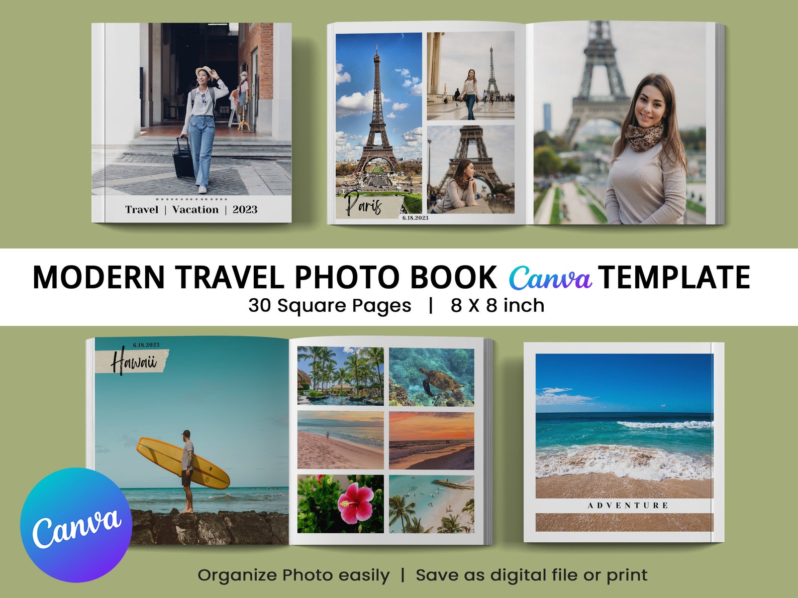 Modern Travel Photo Book Template, Photo Album Template for Vacation ...