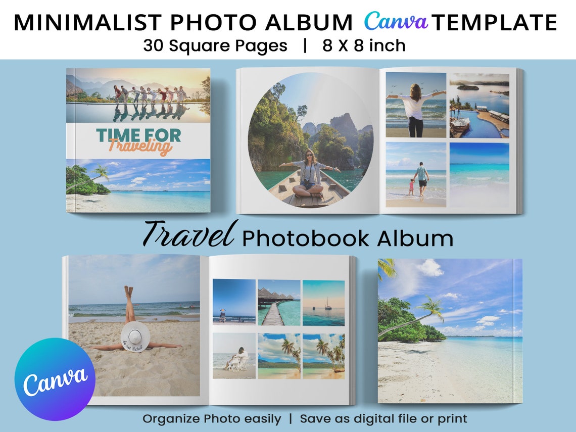 Minimalist Travel Photo Book Template, Editable Family Photo Album ...
