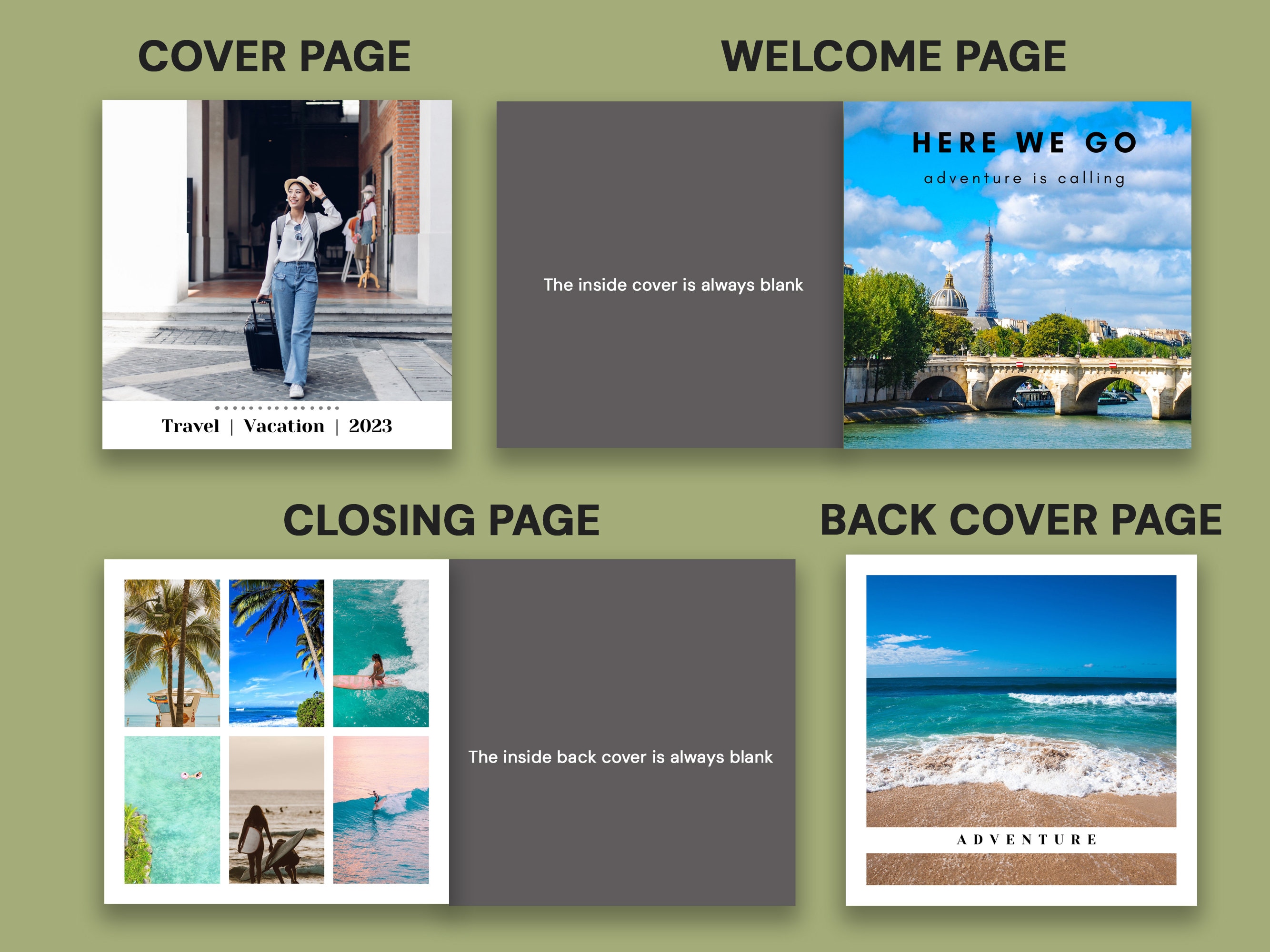 Modern Travel Photo Book Template, Photo Album Template for Vacation ...