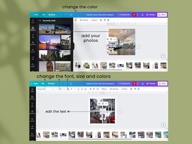 Modern Travel Photo Book Template, Photo Album Template for Vacation ...