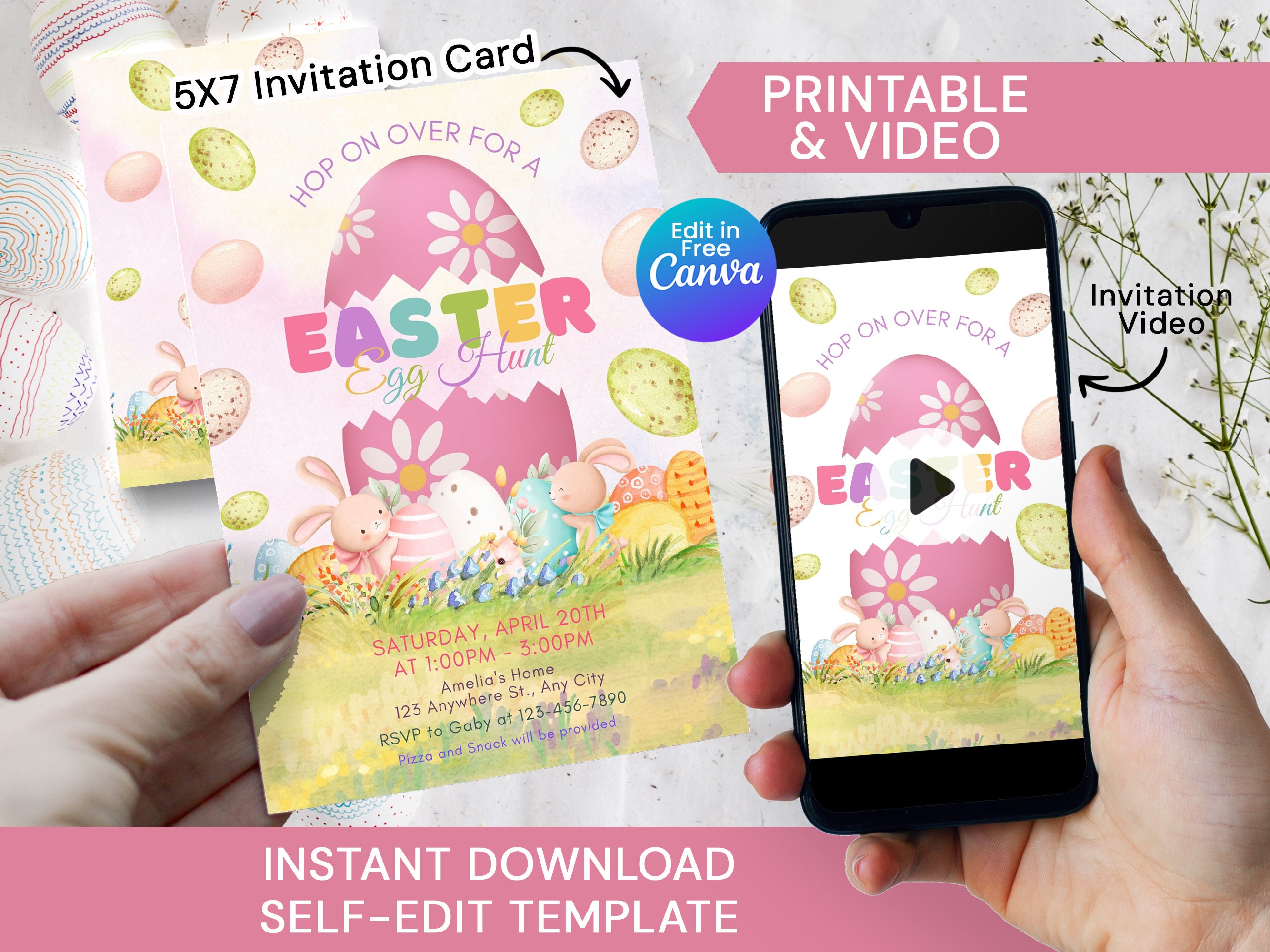 Easter Egg Hunt Invitation, Easter Bunny Invite, Easter Party Digital ...