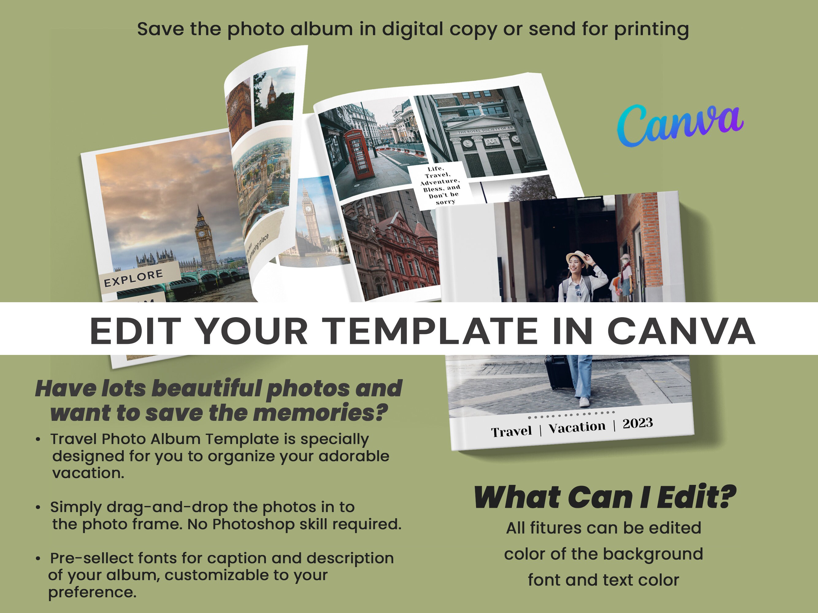 Modern Travel Photo Book Template, Photo Album Template for Vacation ...