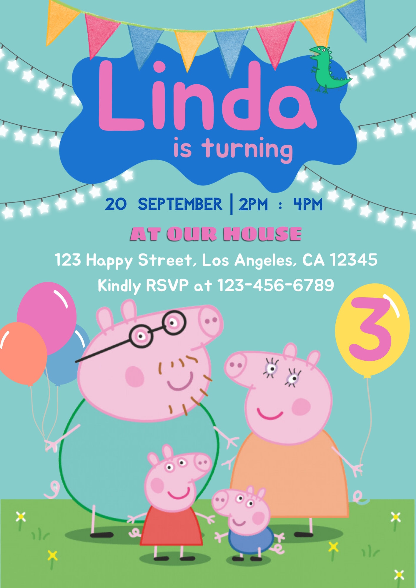 Peppa Pig Birthday Invitation Peppa Pig Party Invite - Etsy