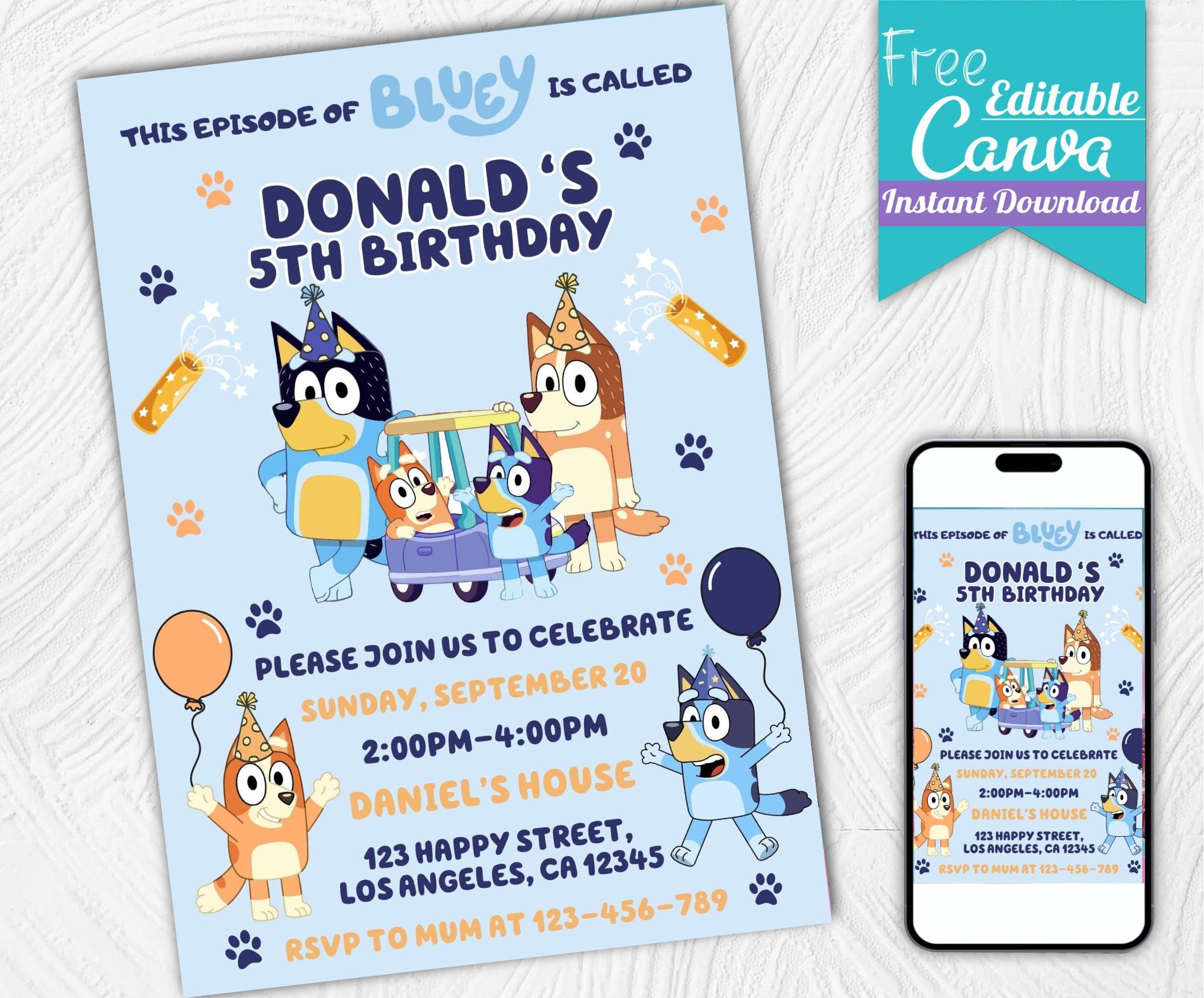 Invitación de cumpleaños editable de Bluey invitaciones a la - Etsy España