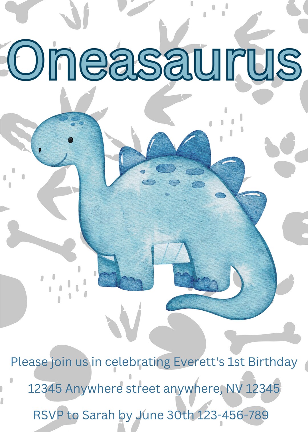 Oneasaurus Birthday Party Invitation, 1 at Birthday Invitation Digital ...
