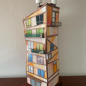 Modern House Shaped Stained Glass Lamp Orange - Etsy