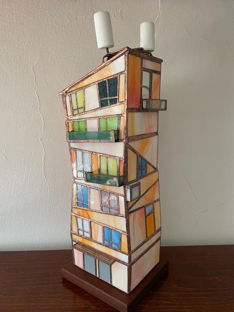 Modern House Shaped Stained Glass Lamp Orange - Etsy