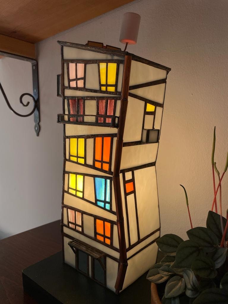 Modern House Table Stained Glass Lamp Gray - Etsy