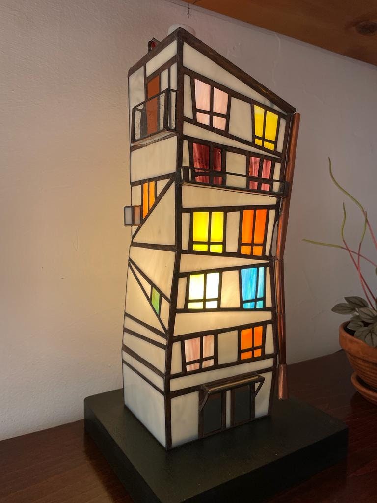 Modern House Table Stained Glass Lamp Gray - Etsy