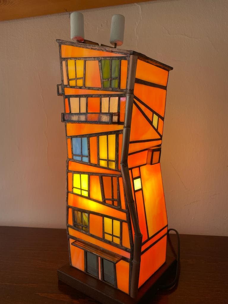 Modern House Shaped Stained Glass Lamp Orange - Etsy