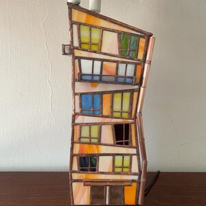 Modern House Shaped Stained Glass Lamp Orange - Etsy