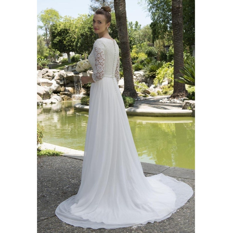 Modest Beach Gown Long Train Wedding Boho Wedding Dress - Etsy