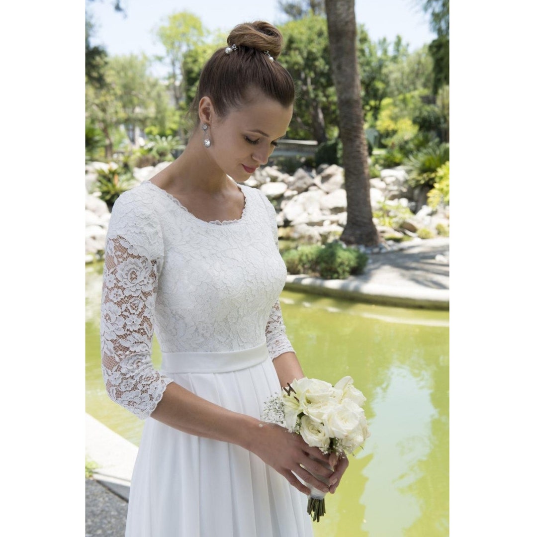 Modest Beach Gown Long Train Wedding Boho Wedding Dress - Etsy